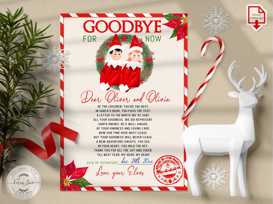 Editable Elf Goodbye Letter Boy Girl Departure Letter Christmas Goodbye ...