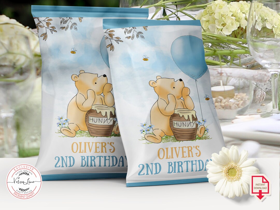 Editable Chip Bag for a Classic Winnie Pooh Birthday Boy | Decor Snack ...