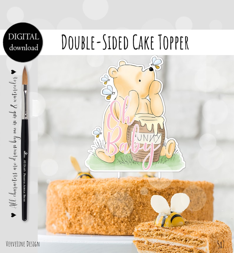 Double-sided Cake Topper Classic Winnie the Pooh Baby Shower Oh Baby ...