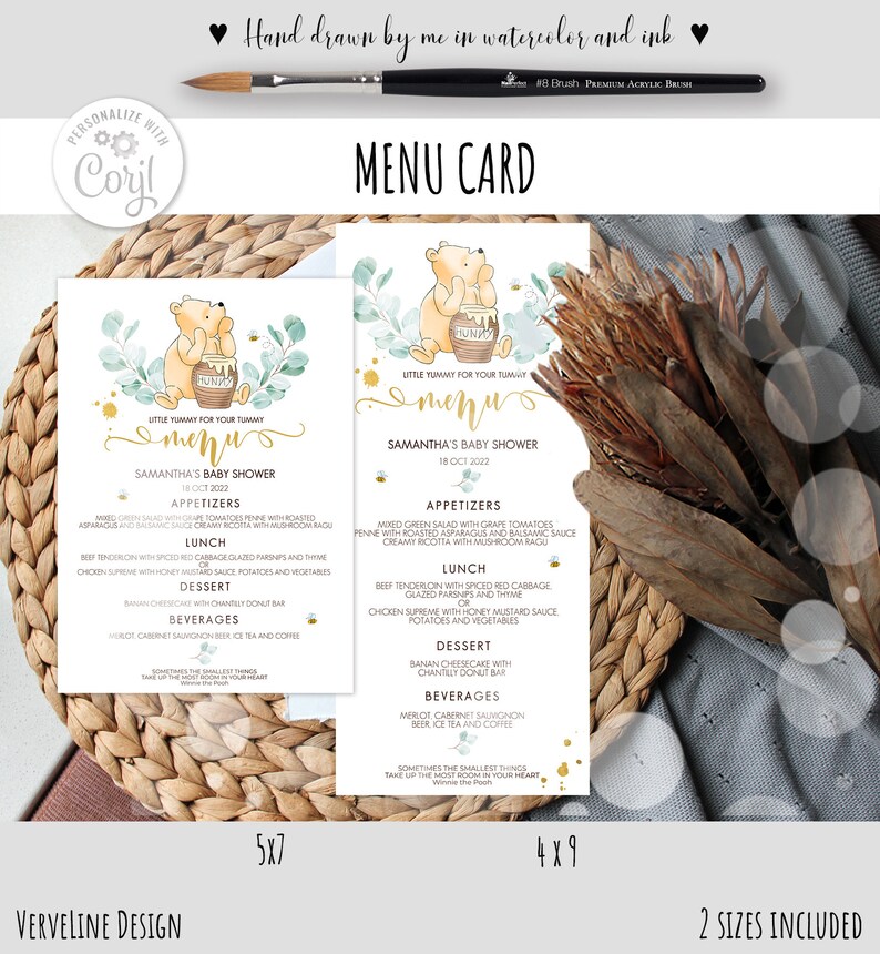Classic Winnie the Pooh Editable Menu Card Birthday Baby - Etsy