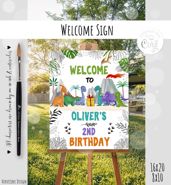 Editable Welcome Sign Dinosaur Birthday Sign Dino Roar - Etsy