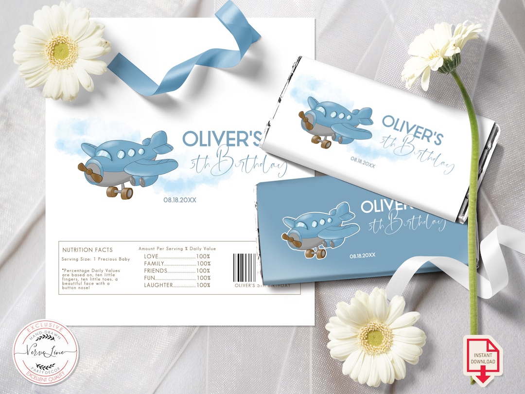 Chocolate Wrapper for a Blue Airplane Birthday Boy 1,55oz Candy Bar ...
