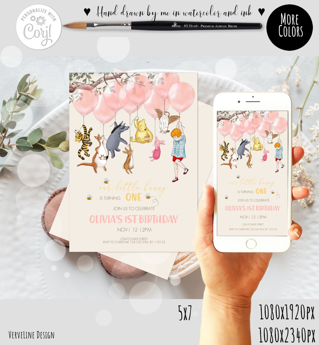 Editable Invitation in a Classic Winnie the Pooh Style for a Birthday ...
