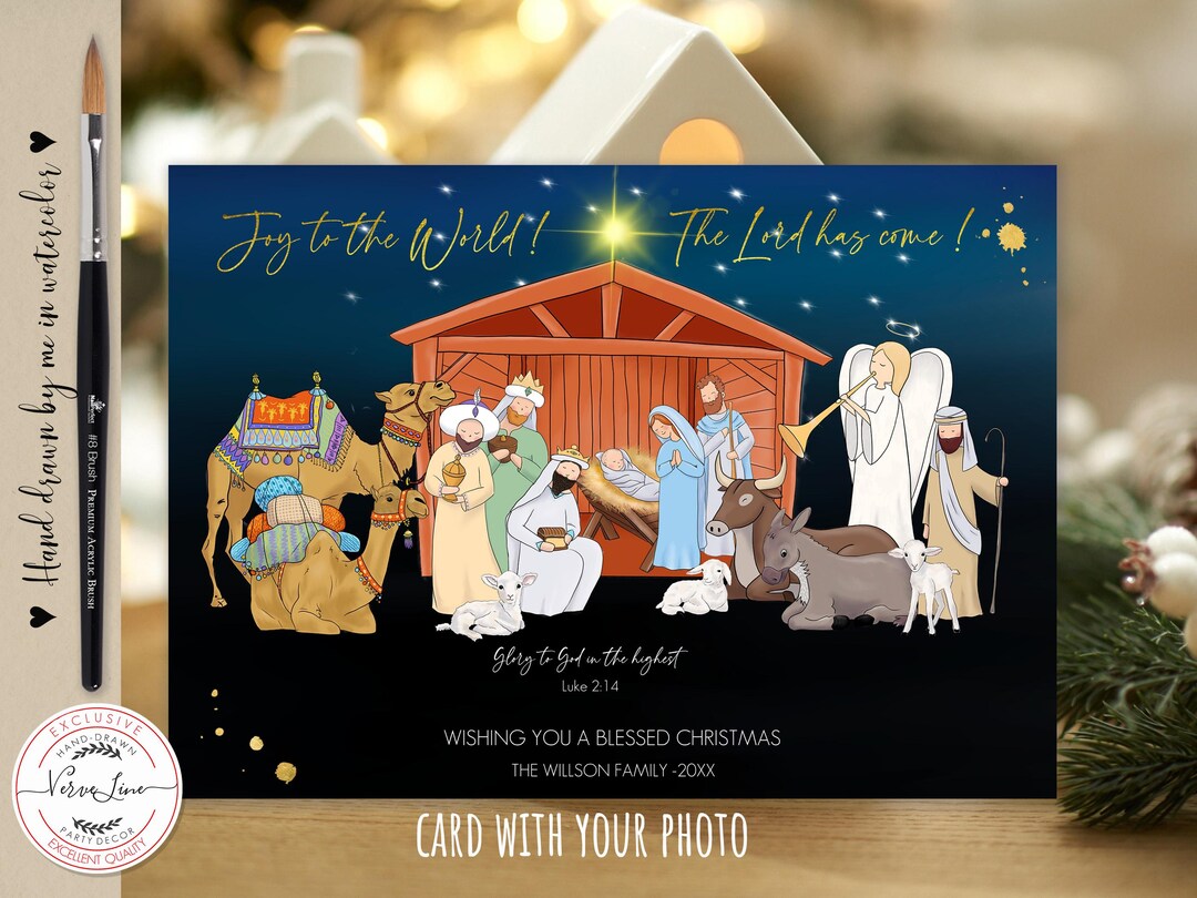 Editable Nativity Scene Christmas Card With Your Photo Joy to the World ...