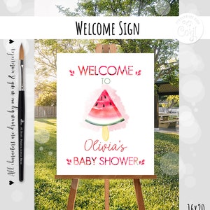 Editable Welcome Sign Red Watermelon Baby Shower Party Hand Drawn ...