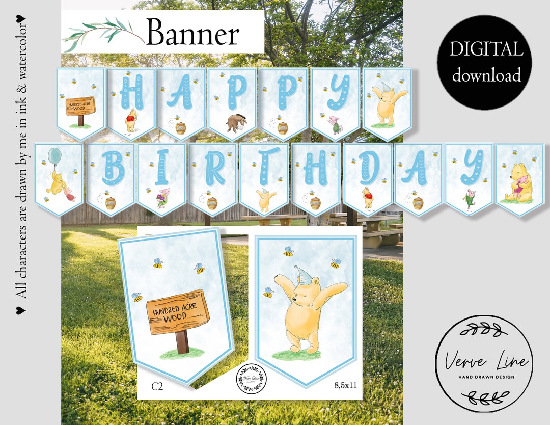 Birthday Watercolor Blue Banner Classic Party Favors Banner Kids ...