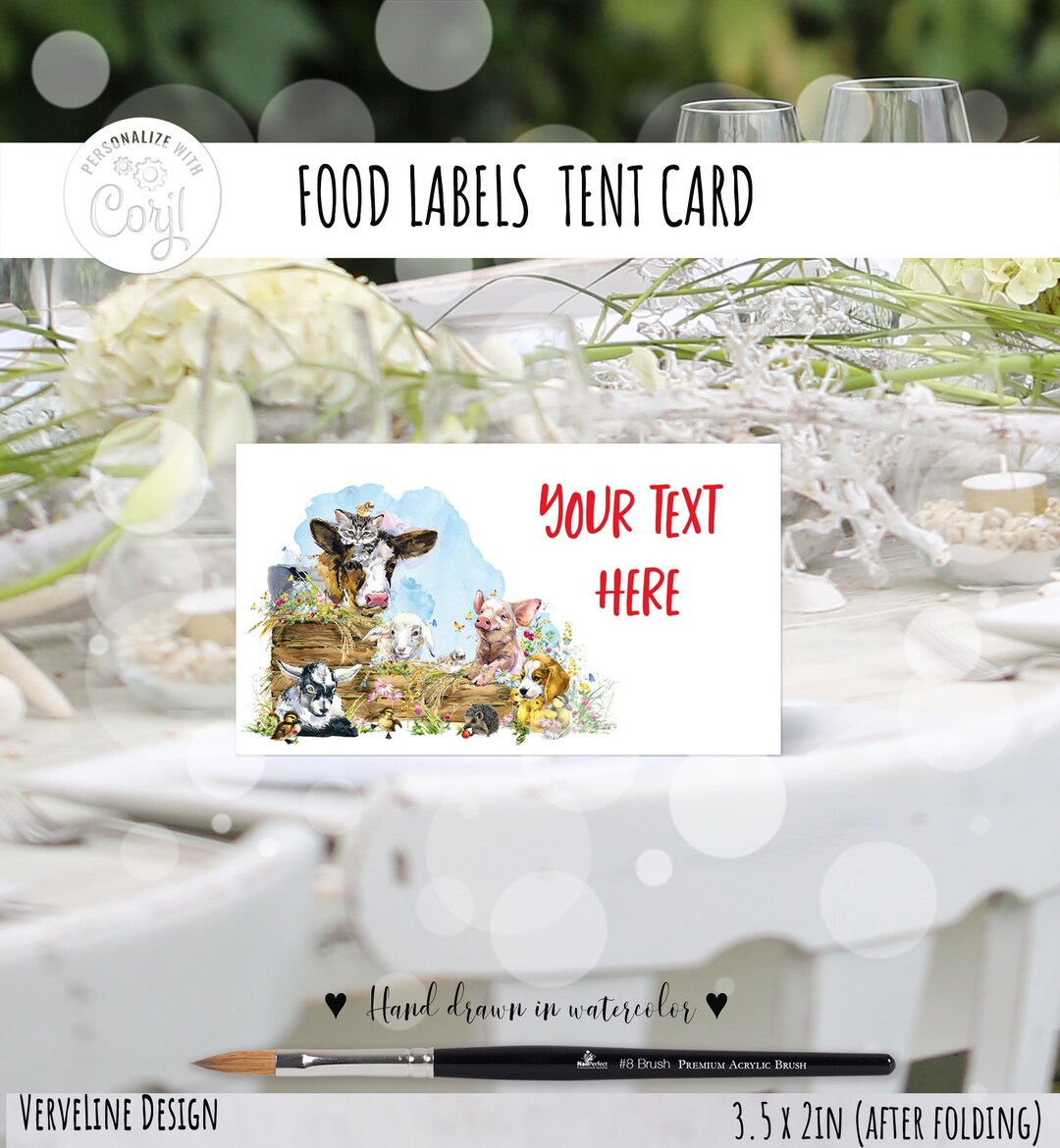 Food Label Farm Animals Barnyard Table Card Birthday Baby Shower ...
