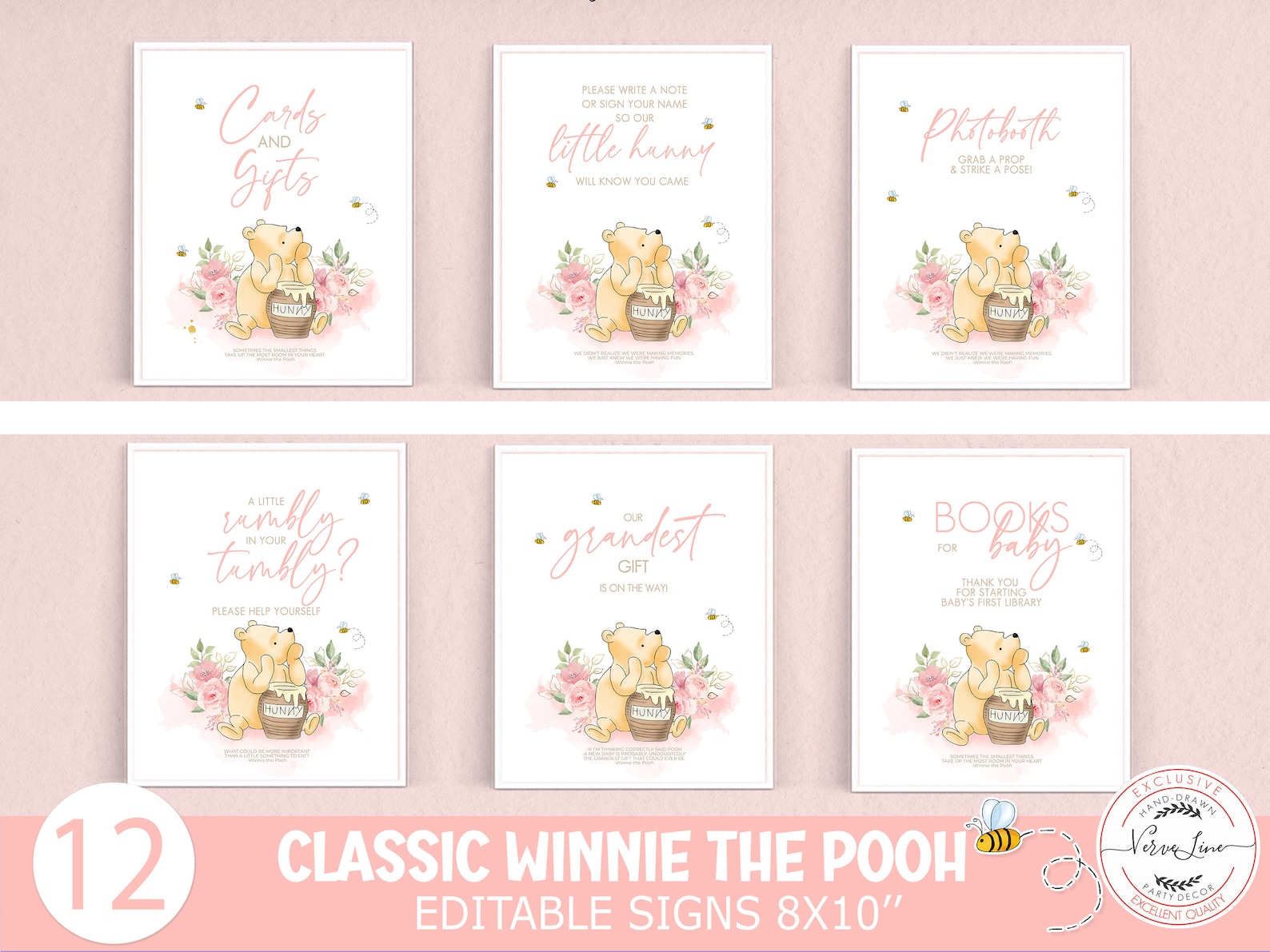 Set of 12 Editable Signs in Classic Winnie the Pooh Style for a Baby ...