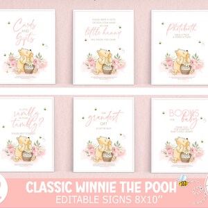 Set of 12 Editable Signs in Classic Winnie the Pooh Style for a Baby ...