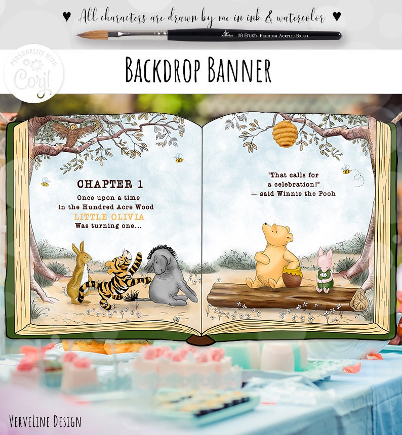 Backdrop Banner Winnie the Pooh Birthday | Baby Shower Boy Girl Party ...