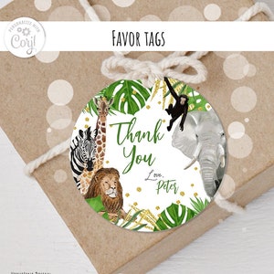 Editable Favor tags Wild One Safari Jungle Zoo Animals | Etsy