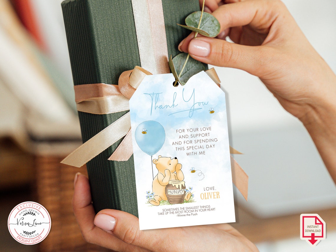 Gable Gift Box Label for a Classic Winnie Pooh Birthday Boy ...