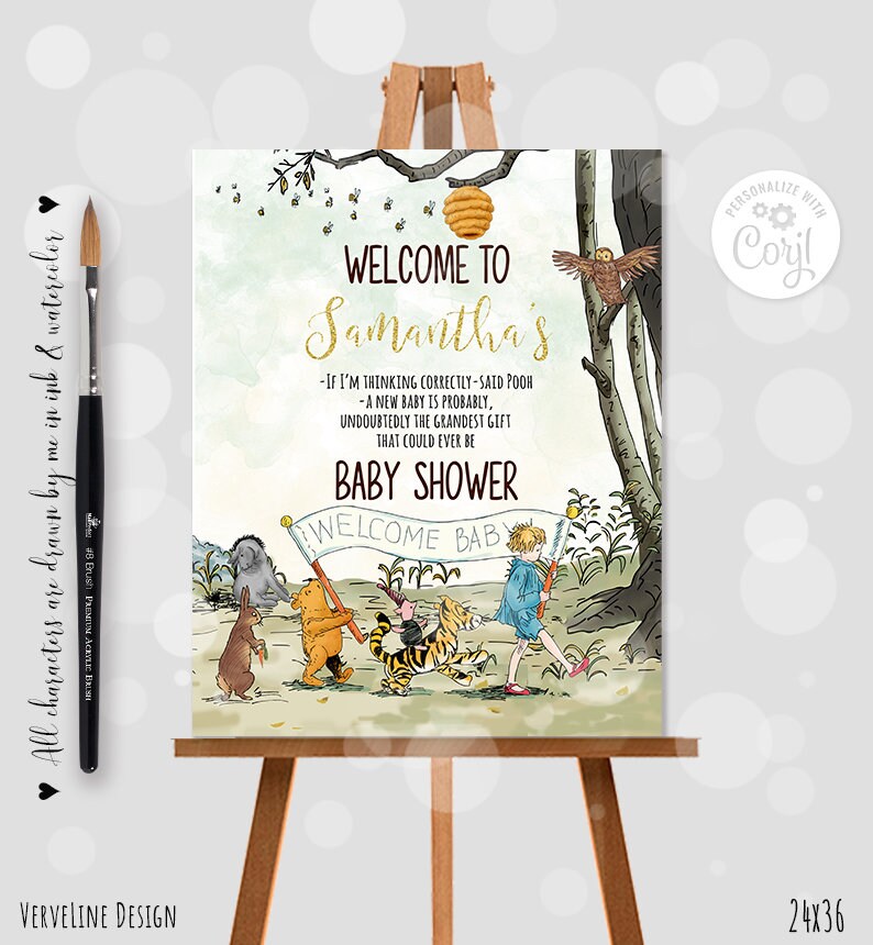 Editable Welcome Sign Classic Winnie the Pooh Baby Shower4 - Etsy