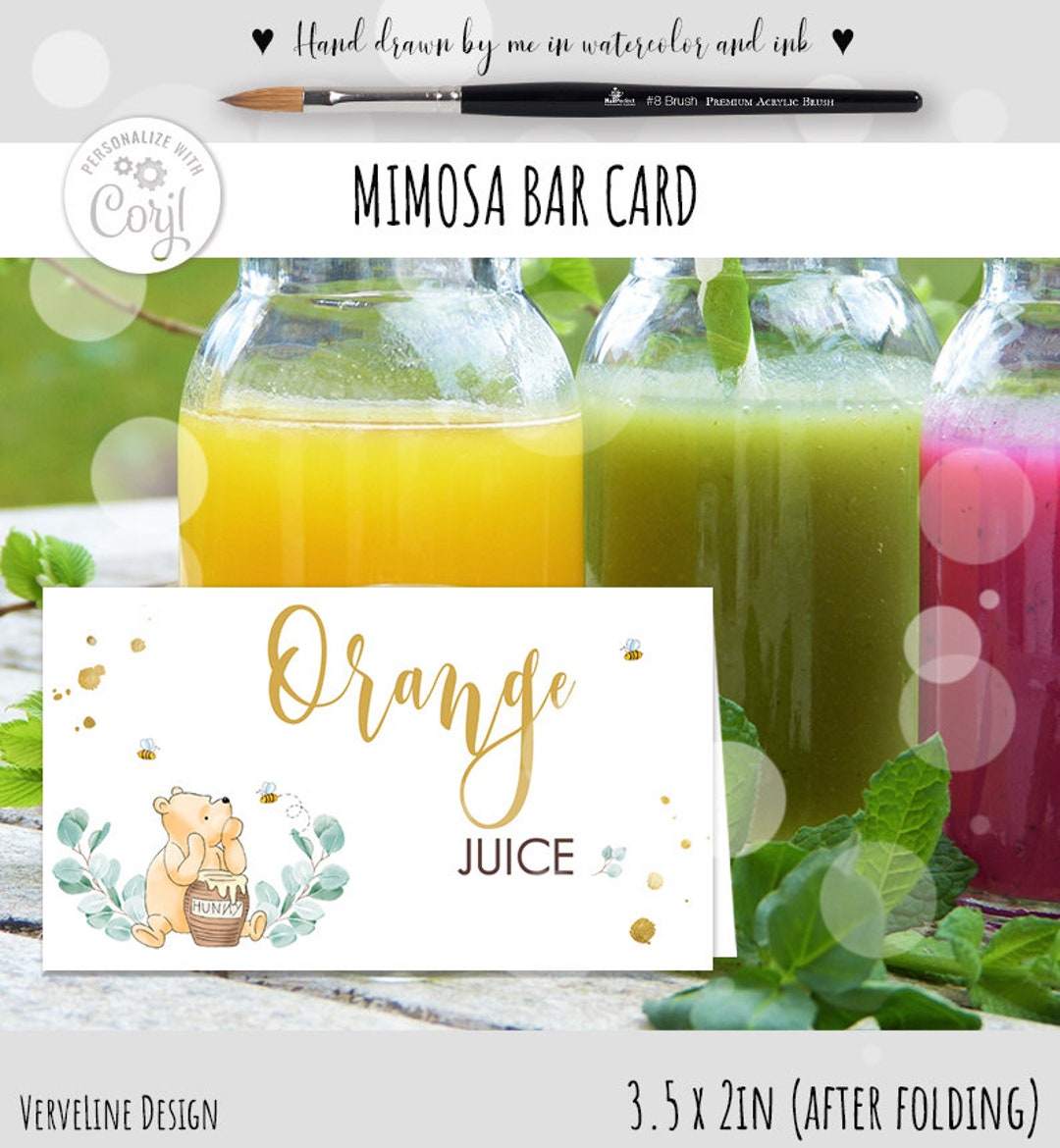Editable Mimosa Bar Table Tent Card for Winnie the Pooh Themed Birthday ...