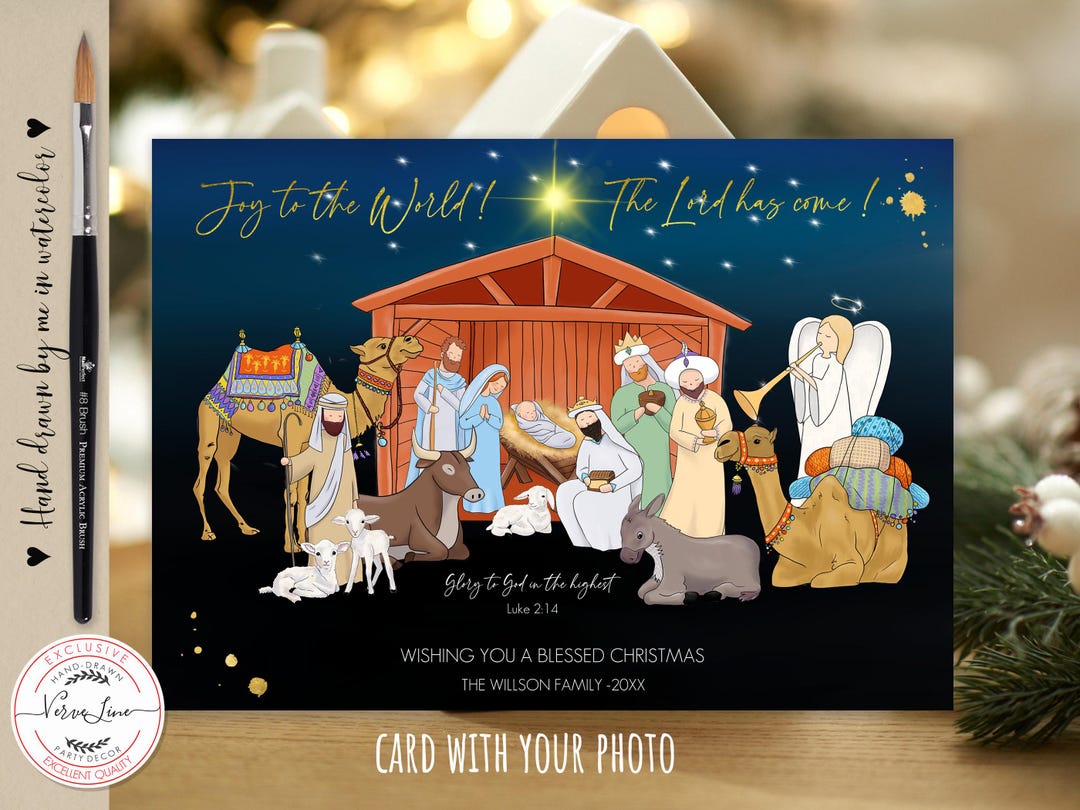 Editable Nativity Scene Christmas Card With Your Photo Joy to the World ...