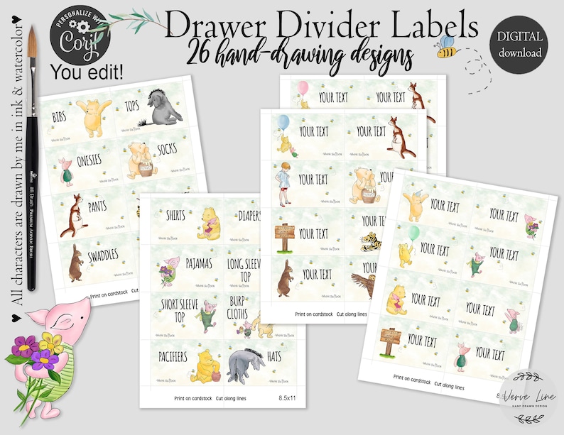 Editable Drawer Divider Labels With 26 Hand-drawing Classic - Etsy