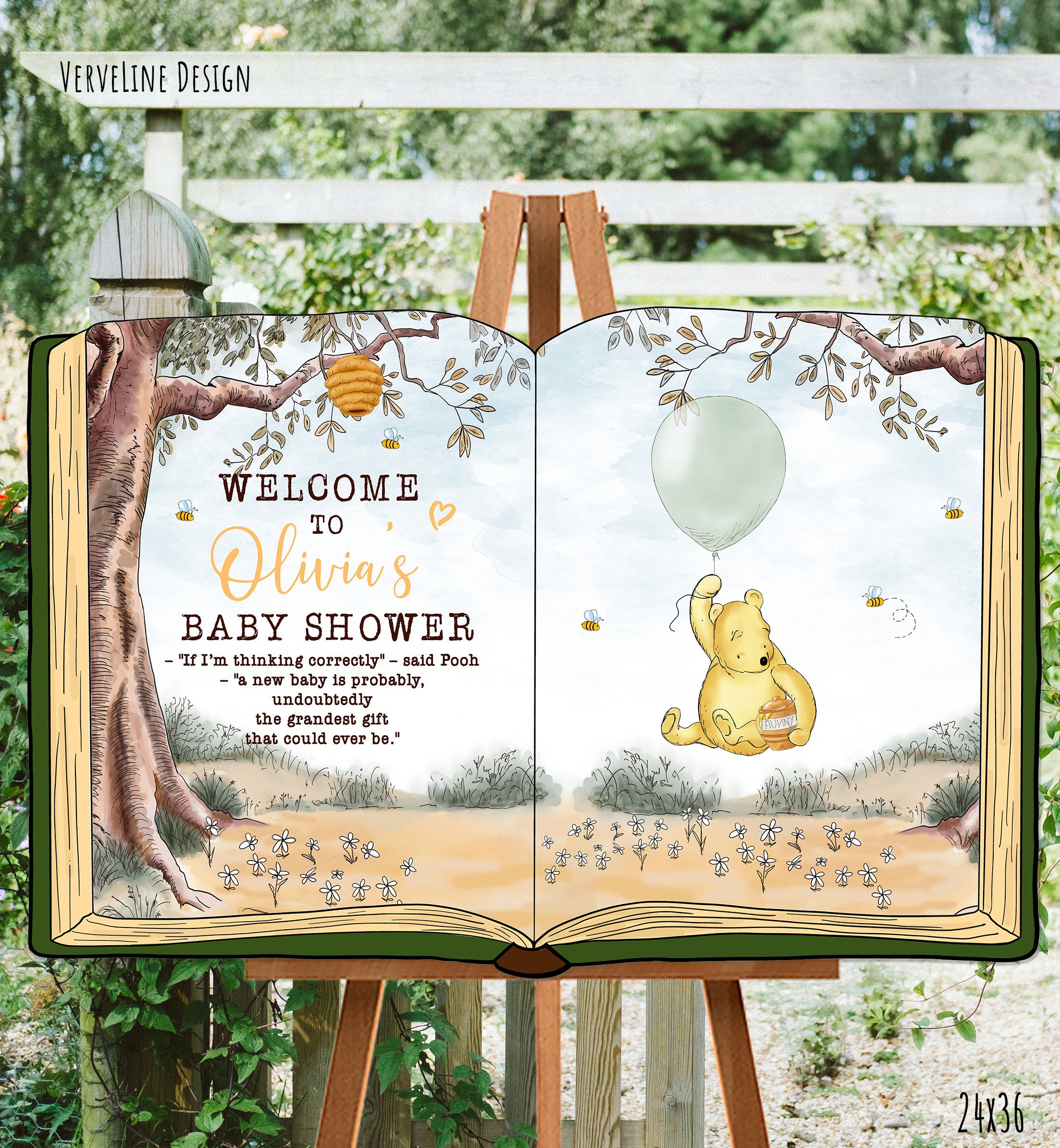 Editable Welcome Sign Classic Winnie the Pooh Open Book Baby - Etsy