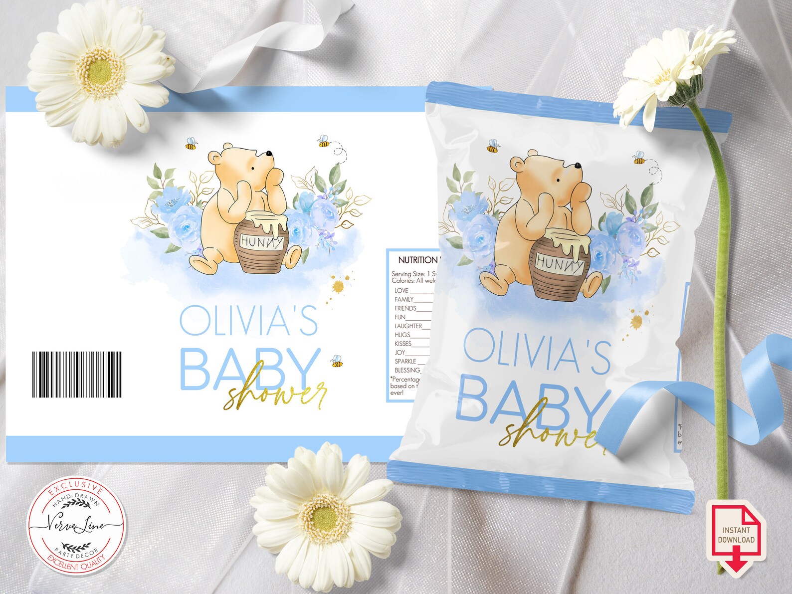 Editable Chip Bag for a Classic Winnie Pooh Baby Shower Boy | Decor ...