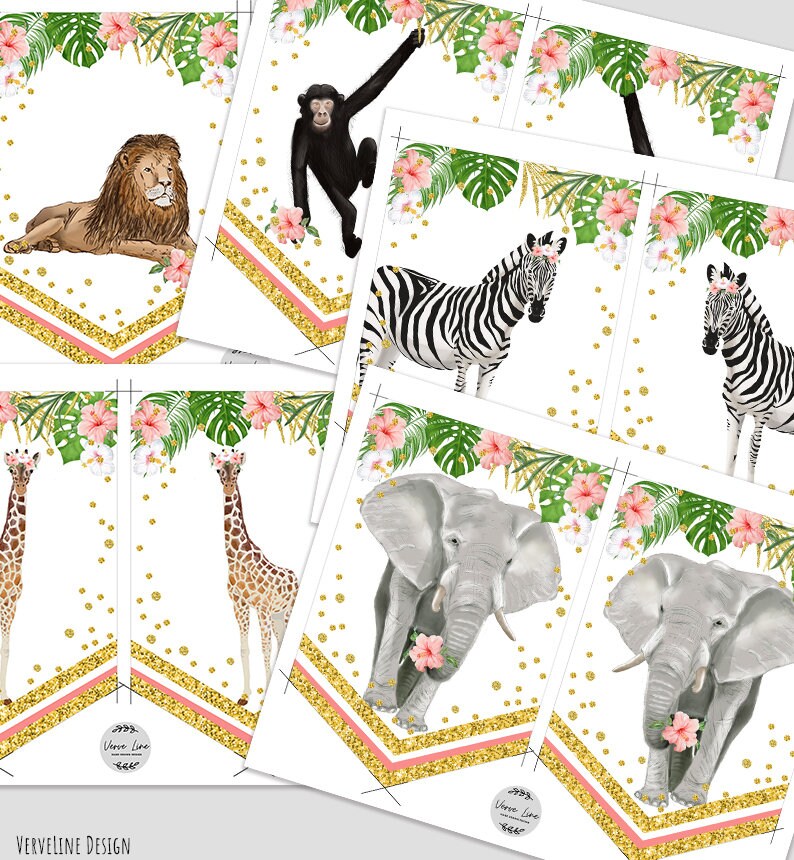 Editable Banner Wild One Safari Jungle Tropical Party Kids Birthday ...