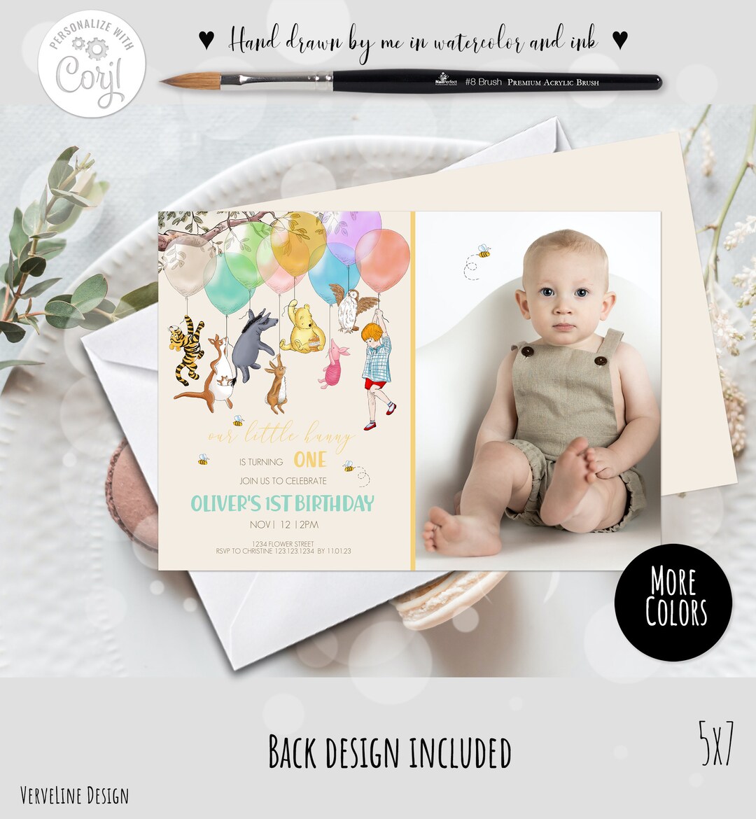 Classic Winnie the Pooh Style Editable Photoinvitation for a Birthday ...