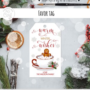 Christmas Tag Warm Wishes Hot Chocolate With a Cookie With Marshmallow ...