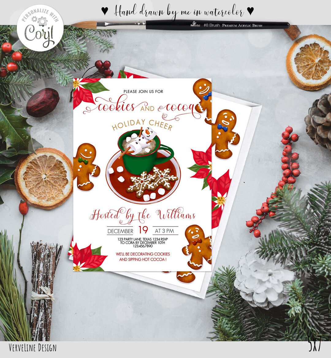 Editable Christmas Party Invitation, Cookies and Cocoa Holiday Cheer ...