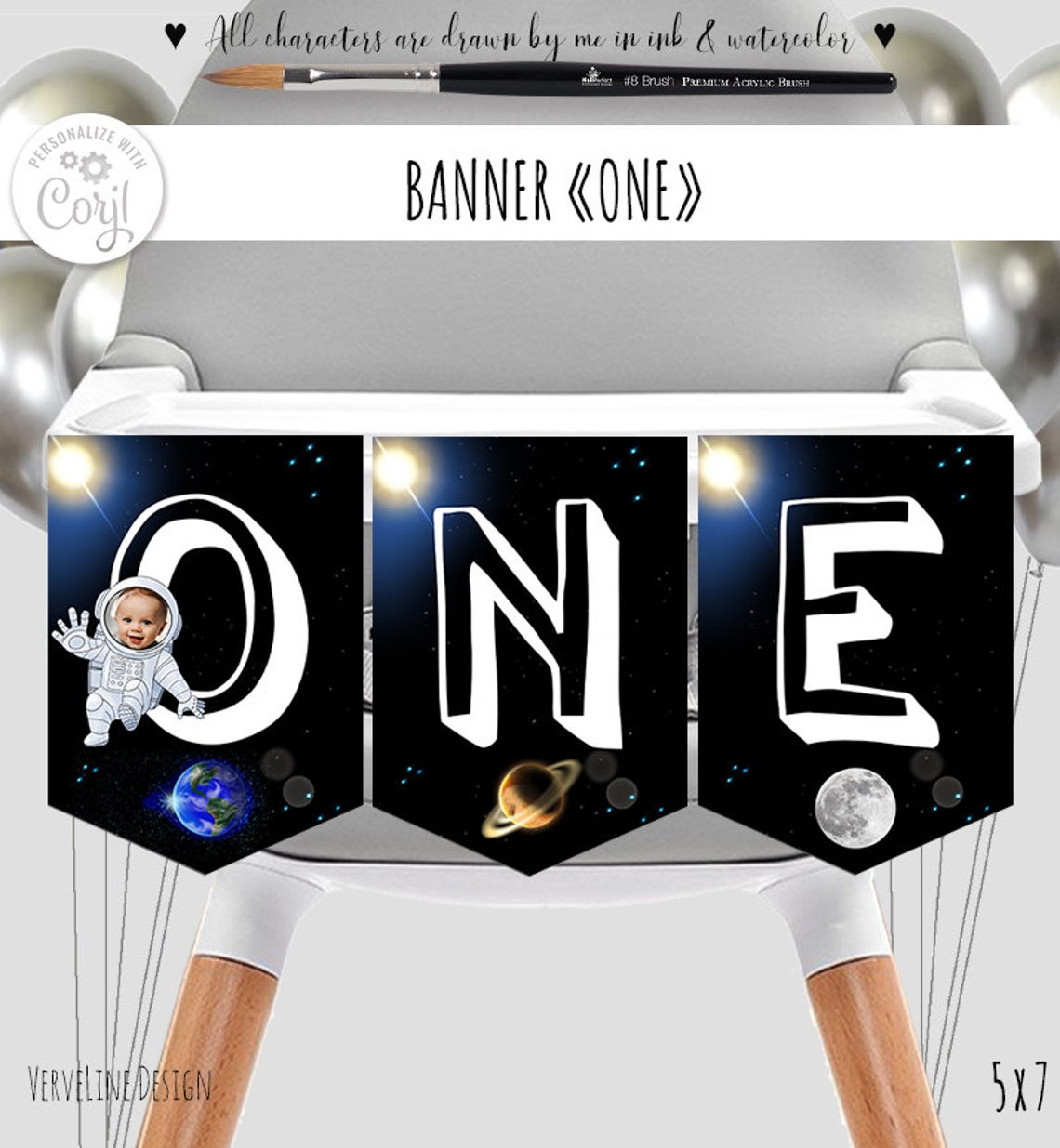 Editable Space Banner ONE With a Picture for a Themed 1st - Etsy