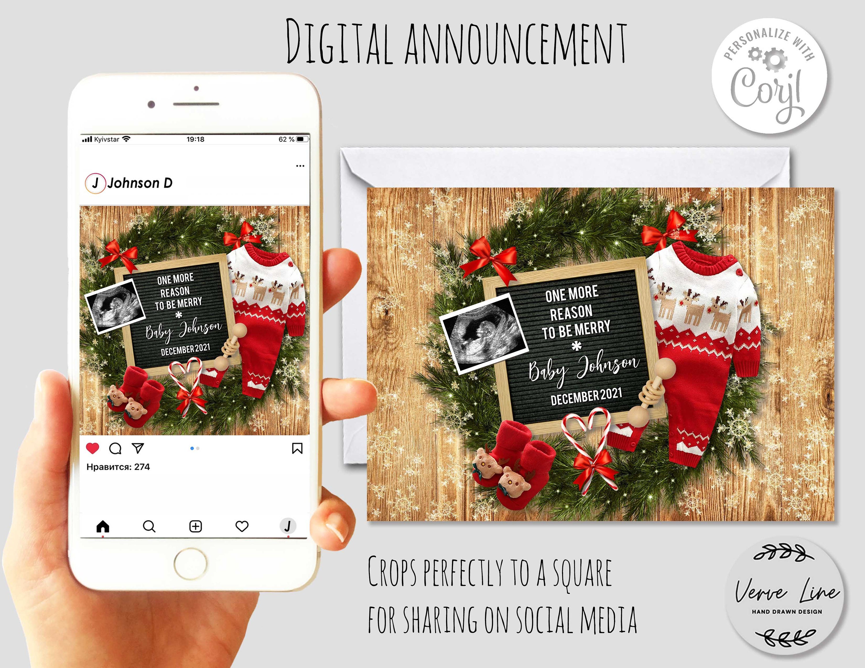 Editable Winter Pregnancy Announcement for Social Media, Winter Baby ...