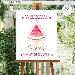 Editable Welcome Sign Red Watermelon Baby Shower Party Hand Drawn ...