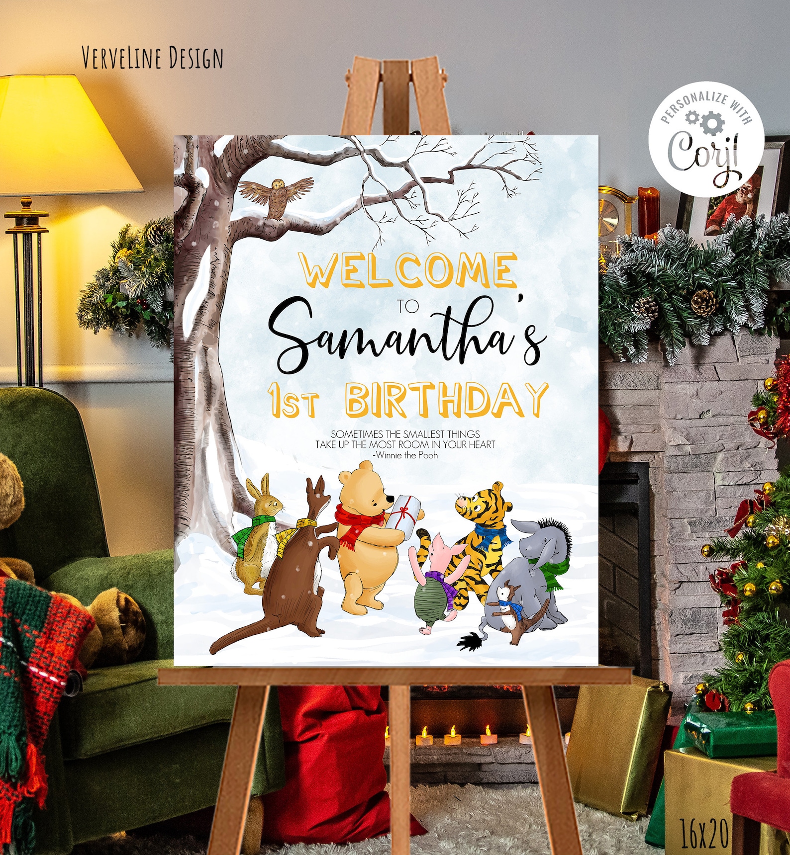 Editable Welcome Sign Classic Winnie the Pooh Winter Birthday Boy Girl ...