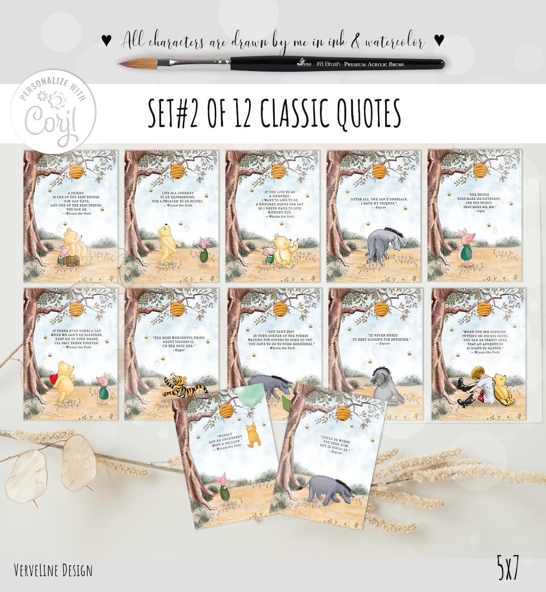 Set of 12 Editable Classic Winnie the Pooh Quote Baby Shower | Birthday ...