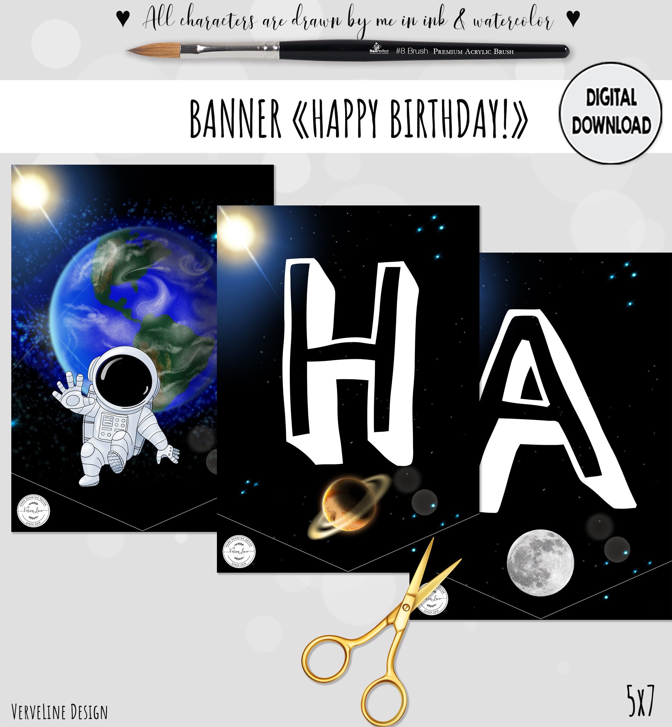 Space Banner Happy Birthday for a Themed Birthday Party for a - Etsy