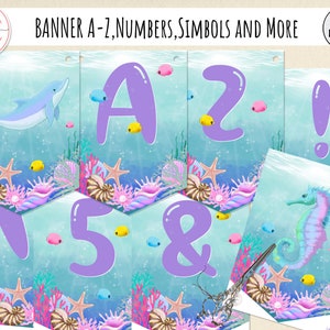 Mermaid Alphabet Banner Letters A to Z Numbers for a Themed Under the ...