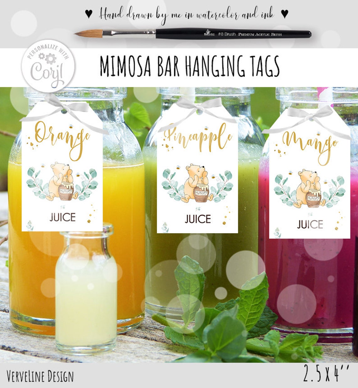 Editable Mimosa Bar Label Tags for Juice Carafe for Winnie the - Etsy