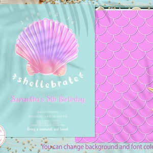 Editable Invitation Seashell Shellebrate Birthday Party Girl ANY AGE ...