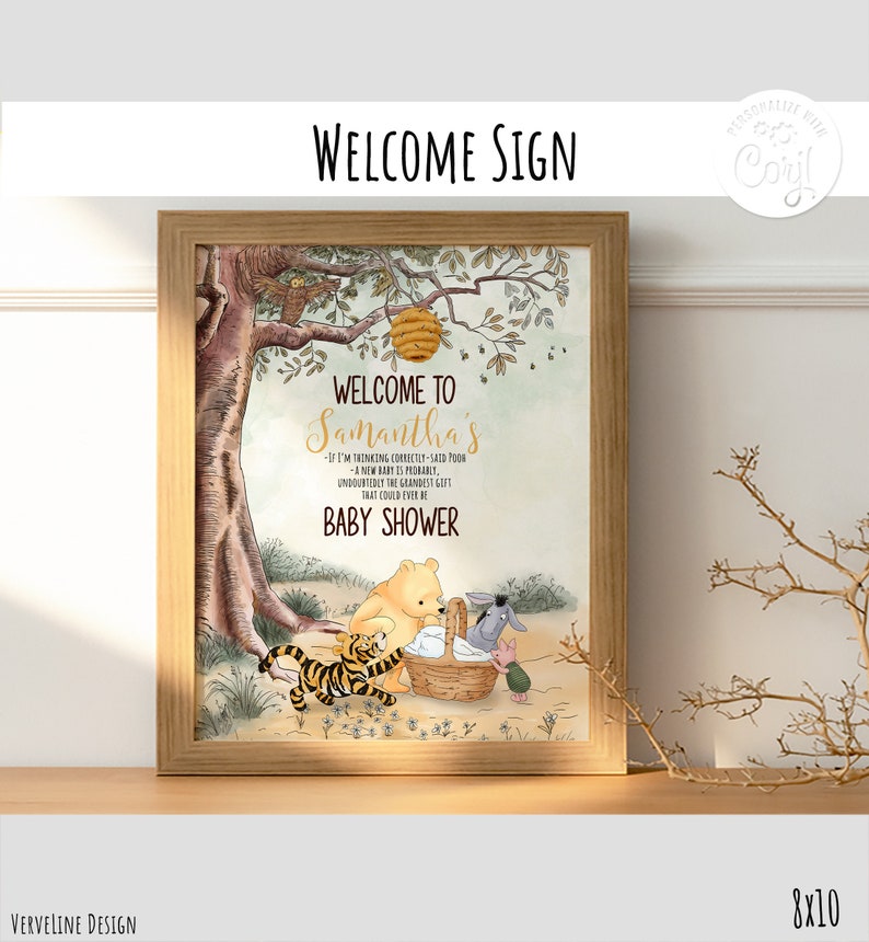 Editable Welcome Sign Classic Winnie the Pooh Baby Shower Hundred Acre ...