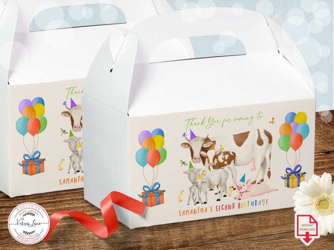 Gable Gift Box Label for Farm Animals Barnyard Party Birthday Boy Girl ...