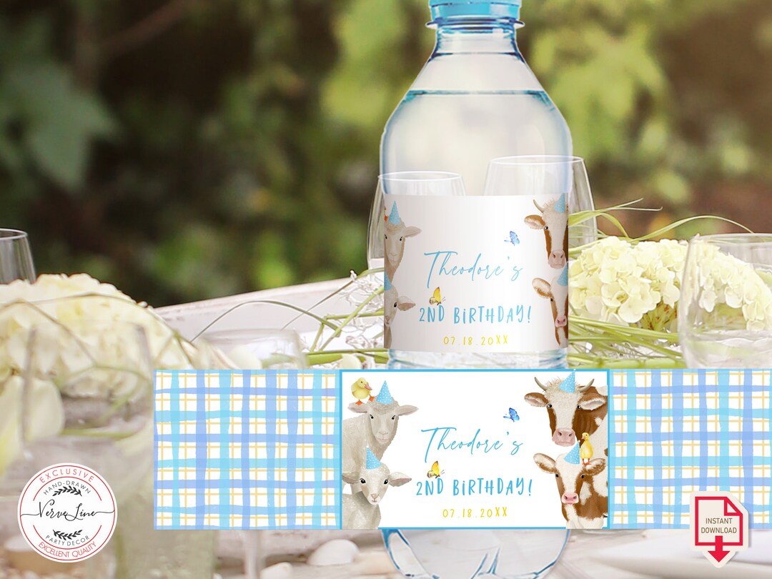 Editable Water Bottle Labels Farm Animals Barnyard Birthday Boy Party ...