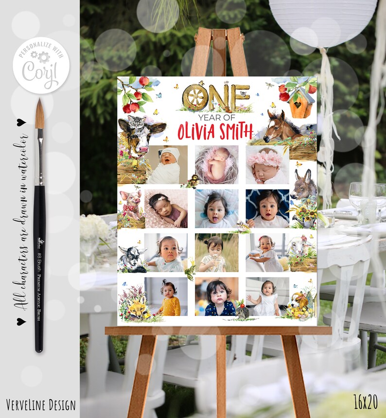 Editable Photo Collage 1st Year Boy Girl Farm Animals Barnyard - Etsy