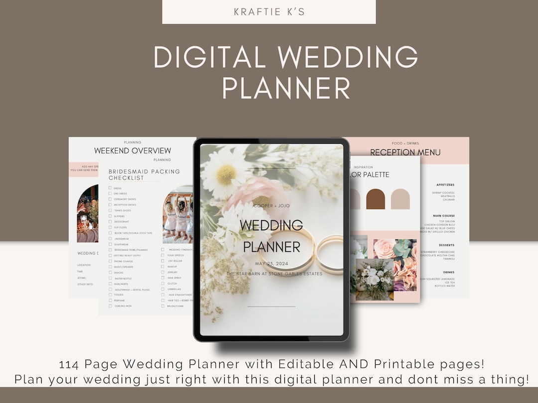 Wedding Digital Planner, Printable and Editable Wedding Digital Planner ...