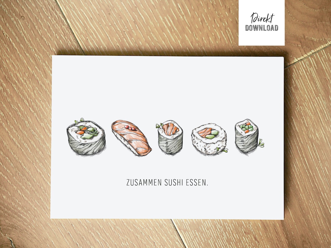 Folding Card Eating Sushi Together, Print File Voucher or Invitation to ...