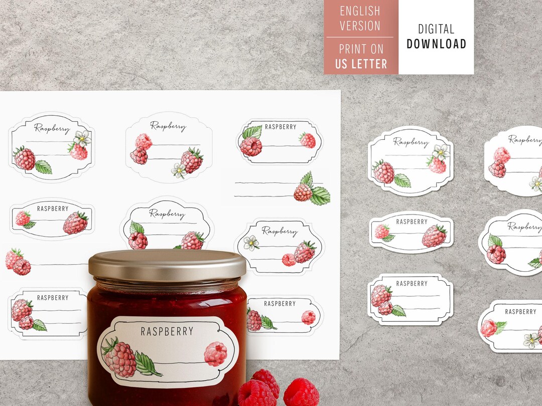 Raspberry Jam Labels to Print, Cut Out and Craft, Stickers for Jam Jars ...