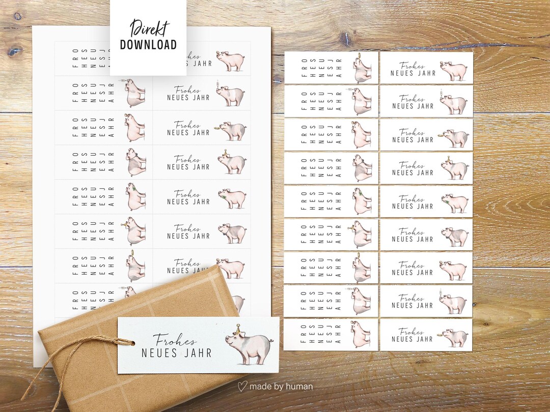Printable New Year's Eve/new Year's Day Tags With Lucky Pigs, Oblong ...