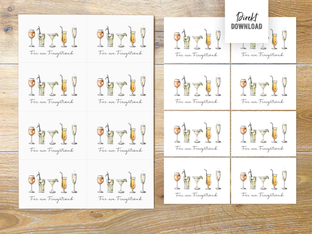 Voucher for a Free Drink, Eight Cards on DIN A4 to Print and Craft, for ...