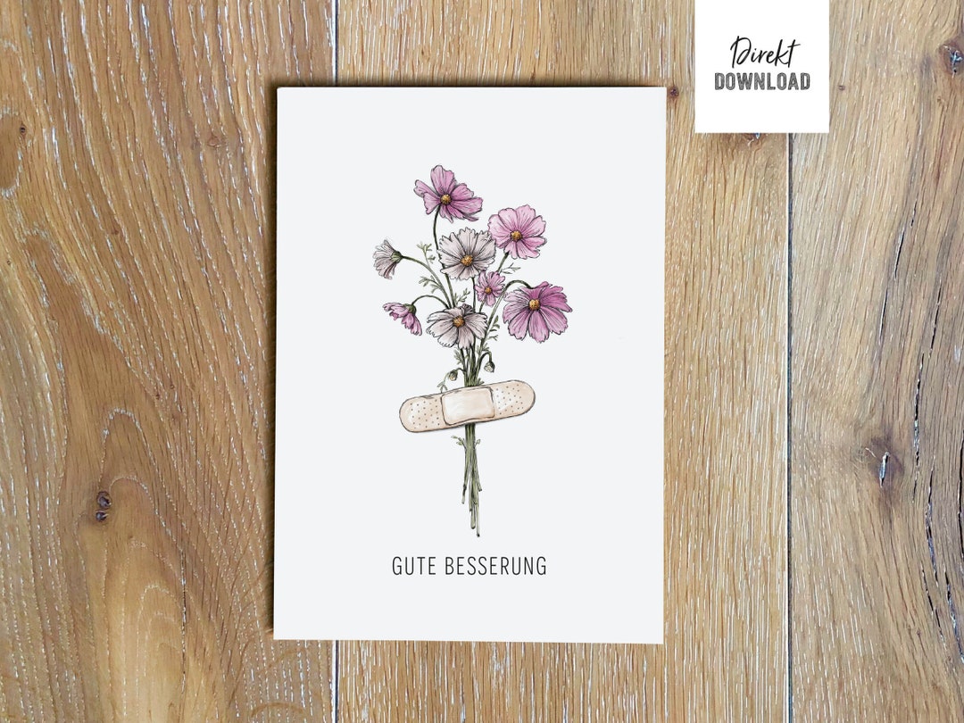 Print File Card Get Well Soon, Wishes for Recovery With Bouquet of ...