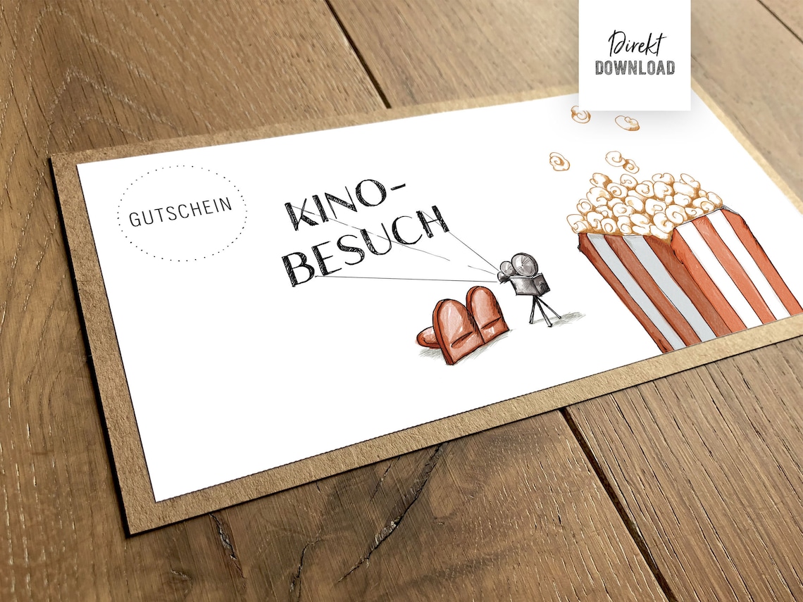 Gutschein Kino, Kinobesuch für DIN Lang, Druckdatei Gutschein ...