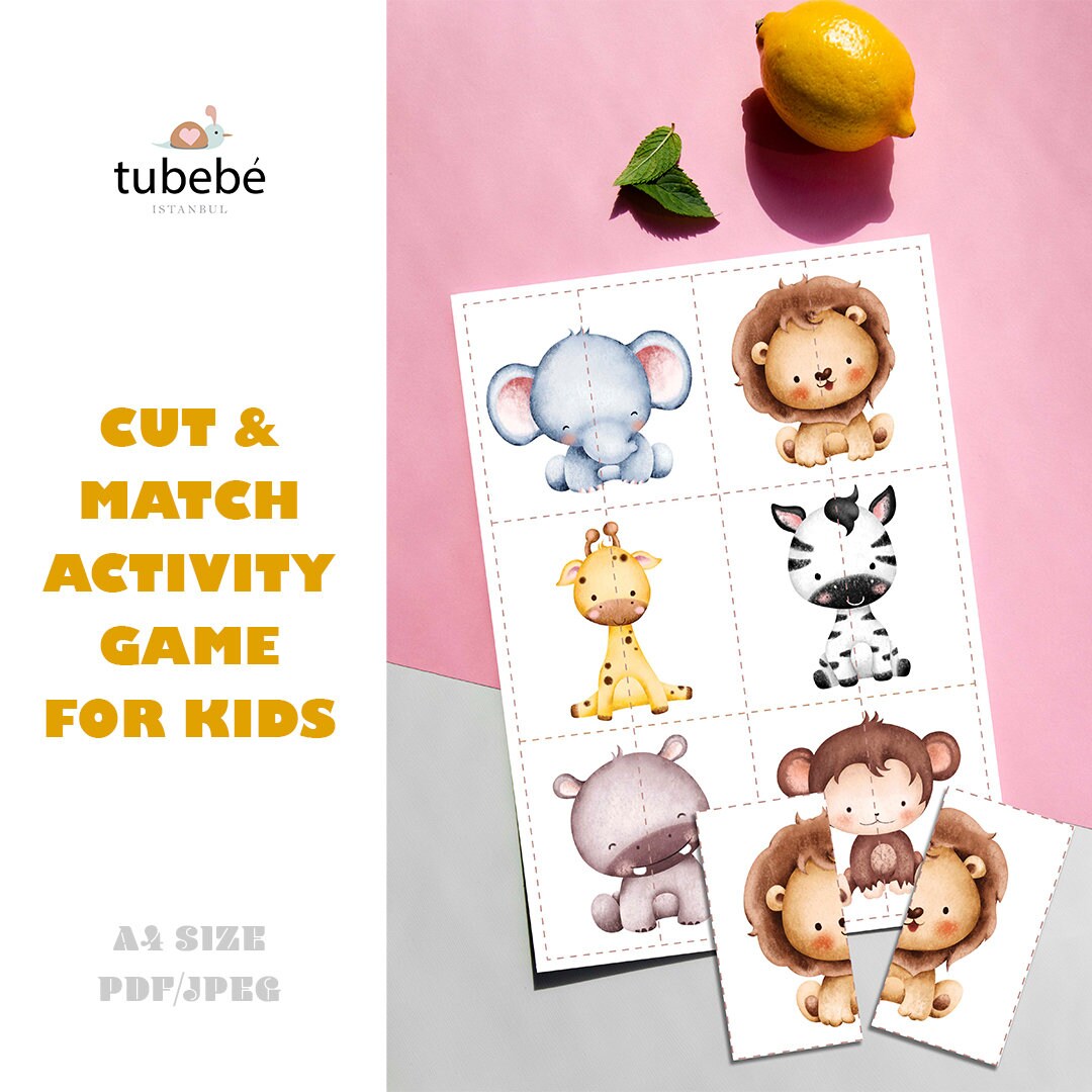Cut and Match Game for Kids, Print Games for Children, Animal Games ...