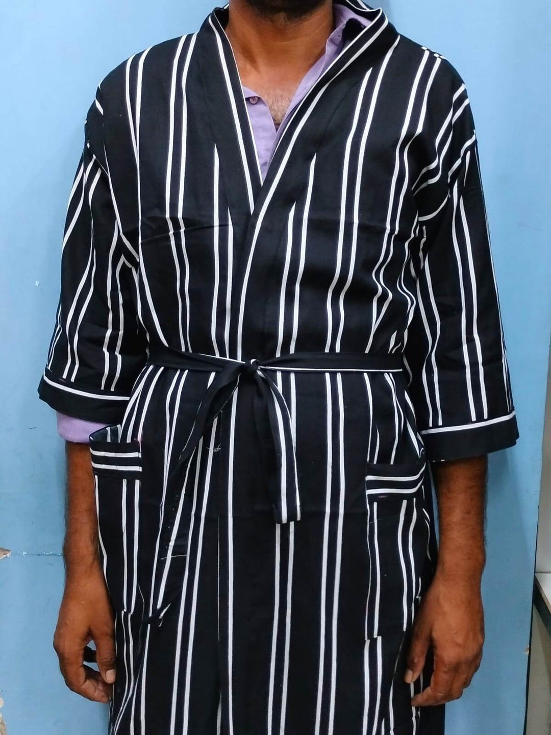 Cotton Black Stripes Kimonos, Soft Cotton Robes, Indian Bathrobes ...