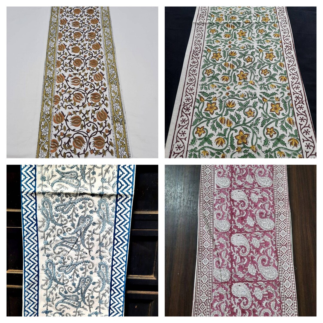 Floral Print Table Runner Border Design Hand Block Print - Etsy