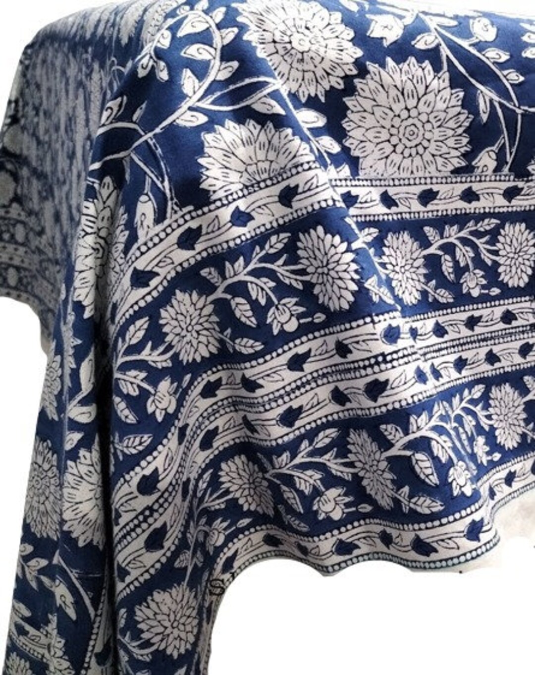 Blue Table Cloth Block Print Tablecloth Table Linen Cotton - Etsy